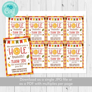 Editable Thanksgiving Fall We Appreciate You A Hole Bunch Gift Tag ...