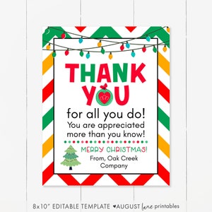 Christmas Holiday Thank You Sign Editable Template, Teacher Staff ...
