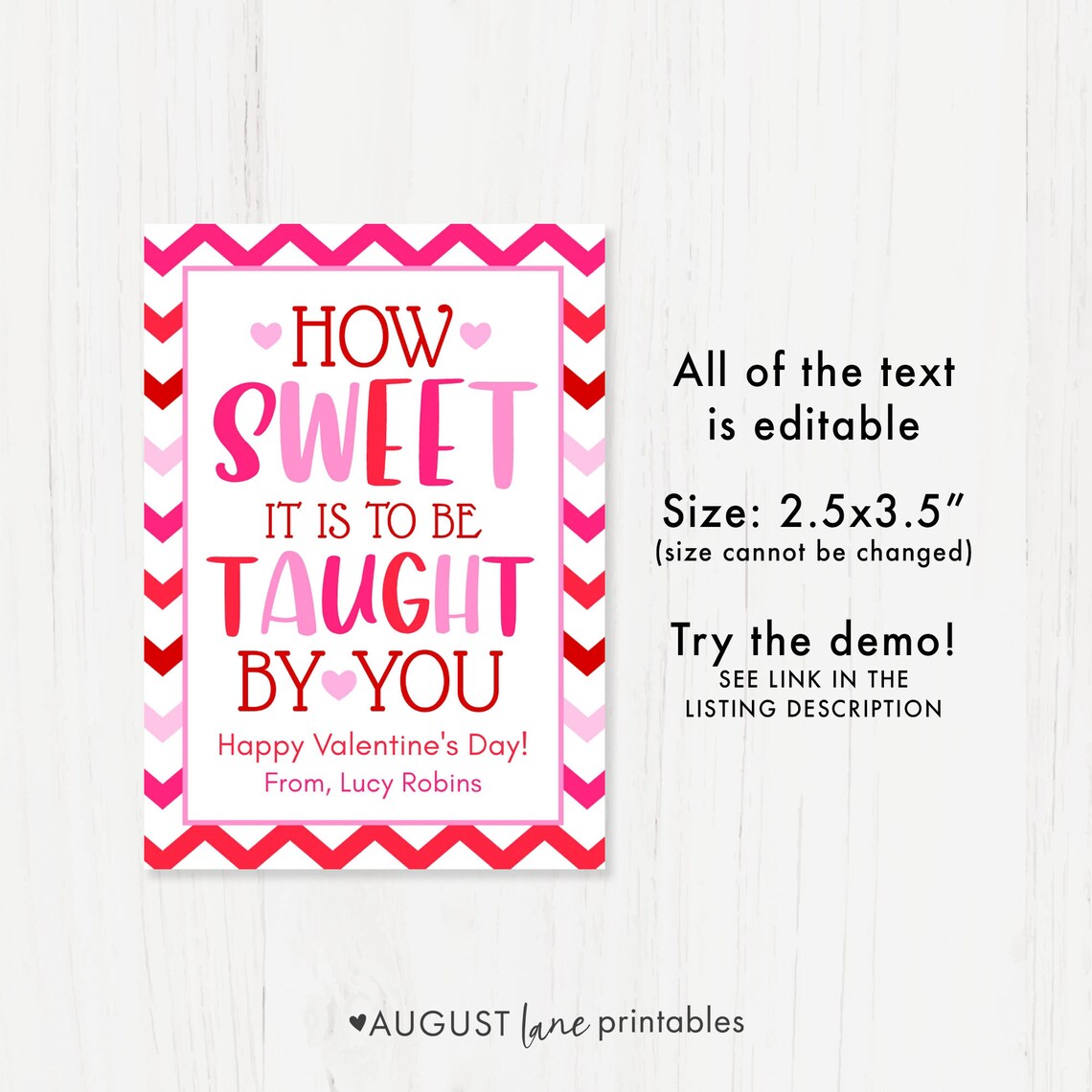 How Sweet It is to Be Taught by You Valentine's Day Gift Tag Template ...