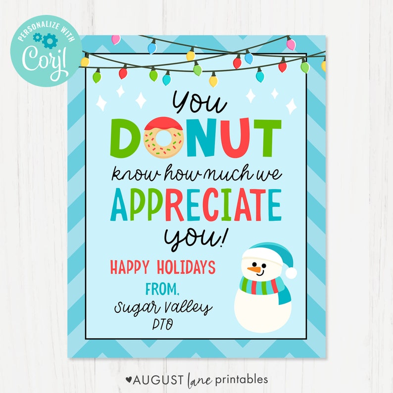 Editable Holiday Donut Employee Appreciation Sign Template - Etsy