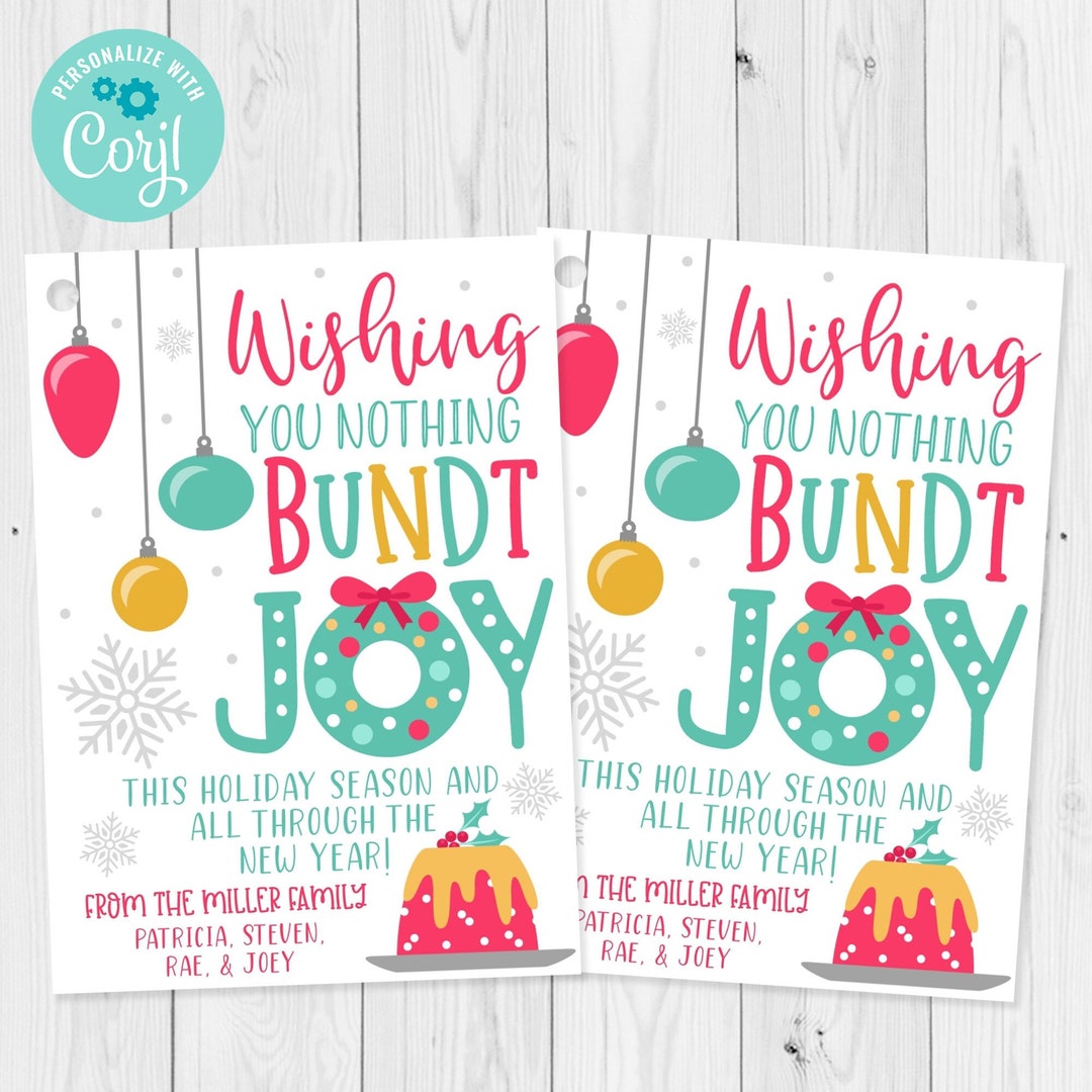Wishing You Nothing Bundt Joy Christmas Gift Tag Template, Holiday ...