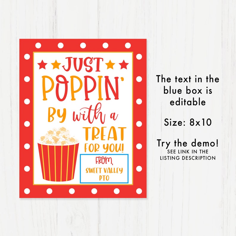 Just Poppin' by Popcorn Sign Template, Movie Night Teacher Appreciation ...