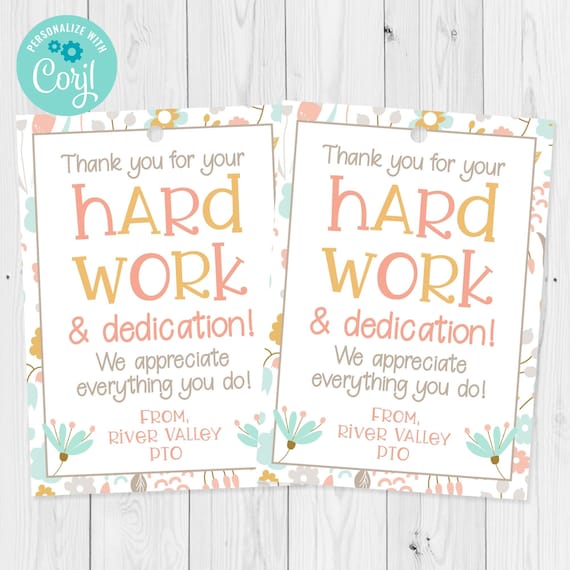 Editable Thank You for Your Hard Work and Dedication Gift Tag - Etsy UK