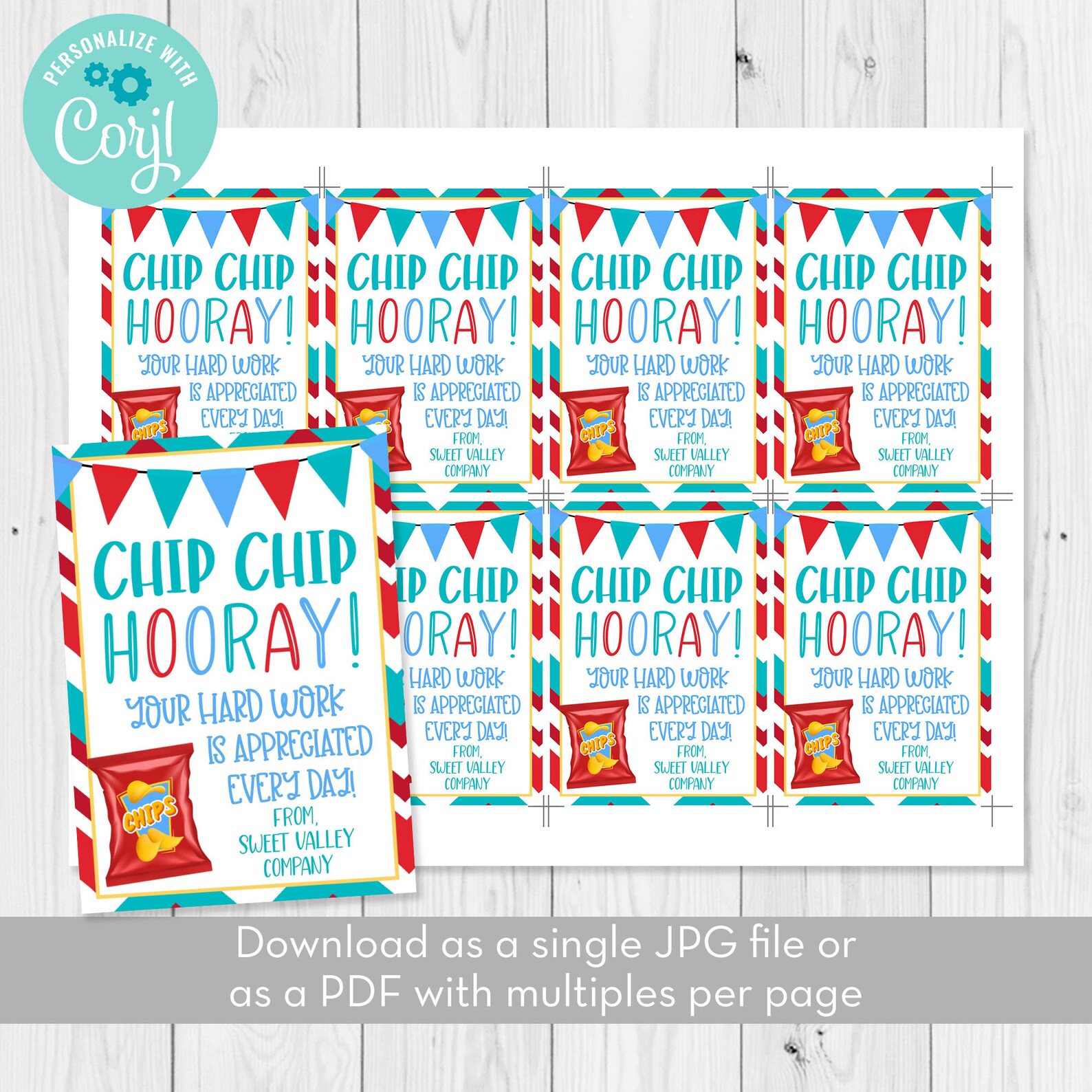 Chip Chip Hooray Gift Tag Editable Template, Teacher, Nurse, or Staff ...