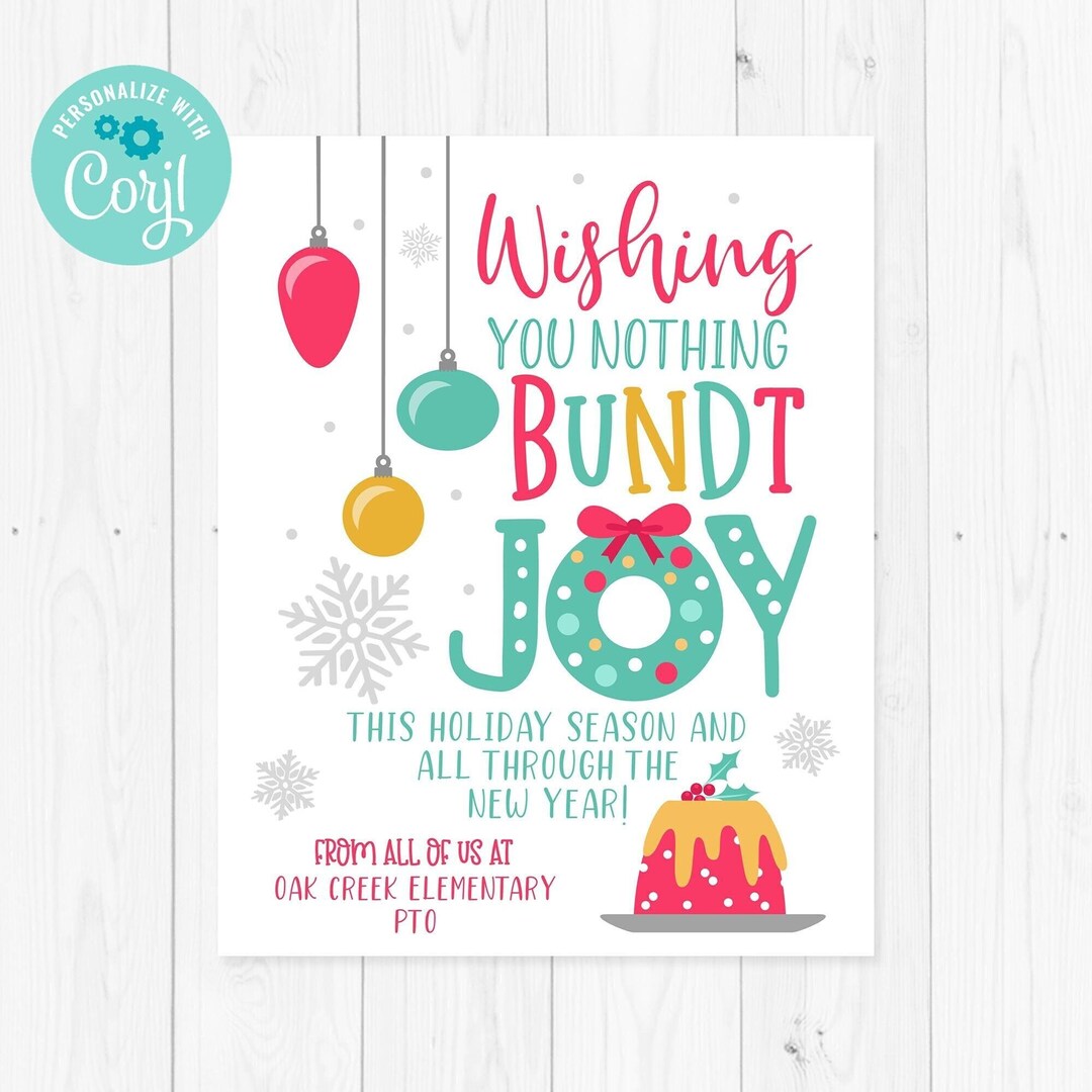 Wishing You Nothing Bundt Joy Holiday 8x10 Sign Template, Christmas ...