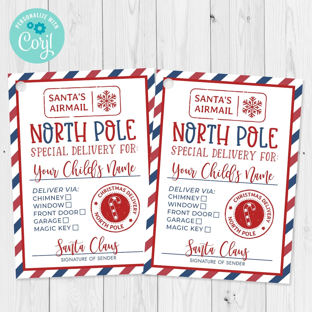 North Pole Christmas Gift Tag Template, Santa Claus Special Delivery ...