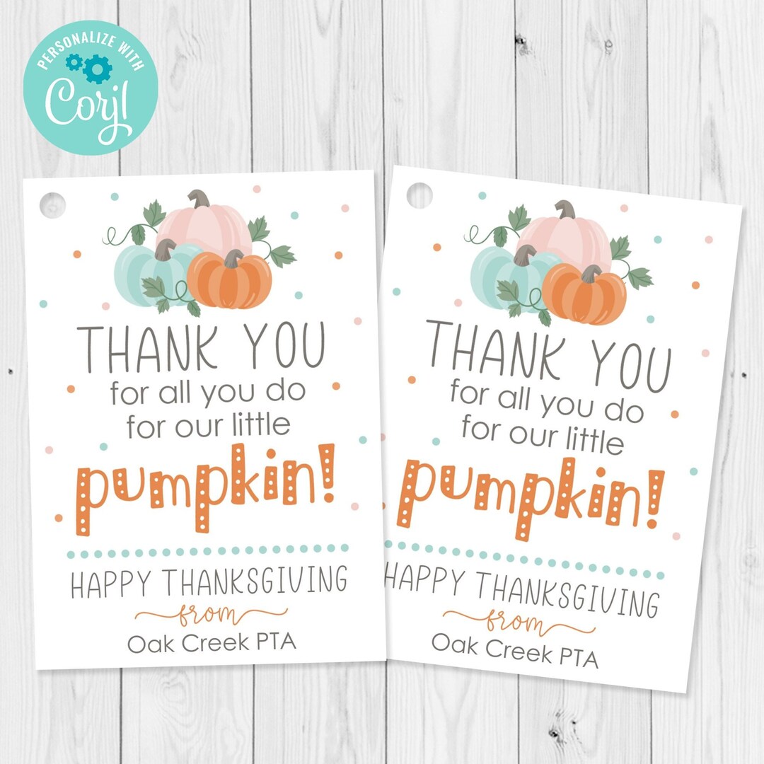 Thank You for All You Do for Our Little Pumpkin Gift Tag Template ...