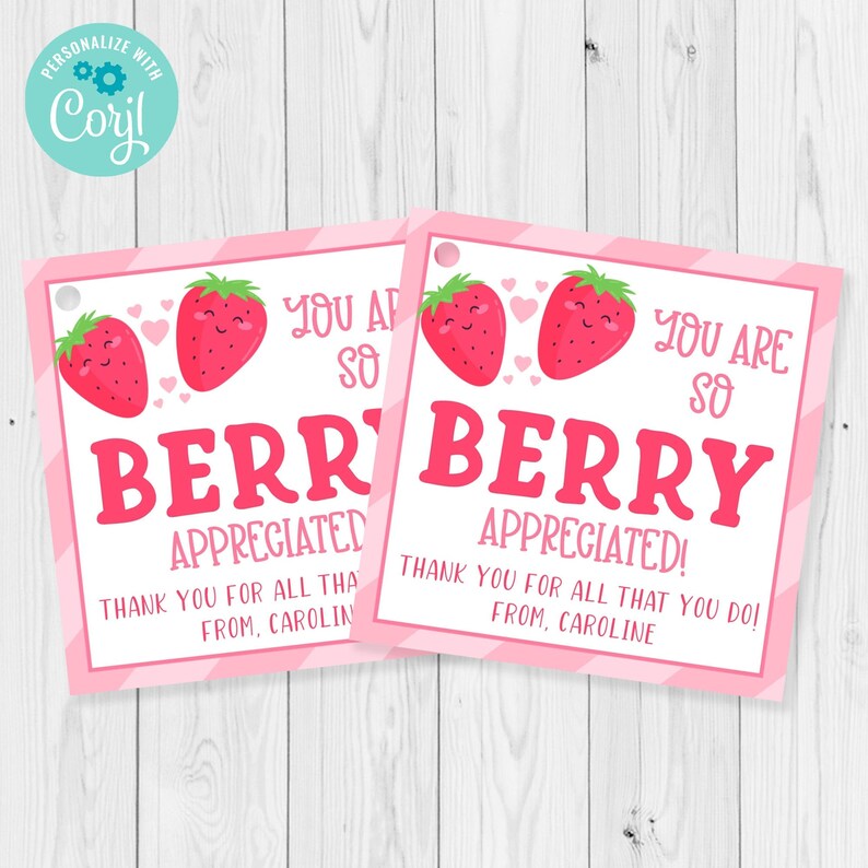 Editable Berry Appreciated Gift Tag Template Teacher - Etsy