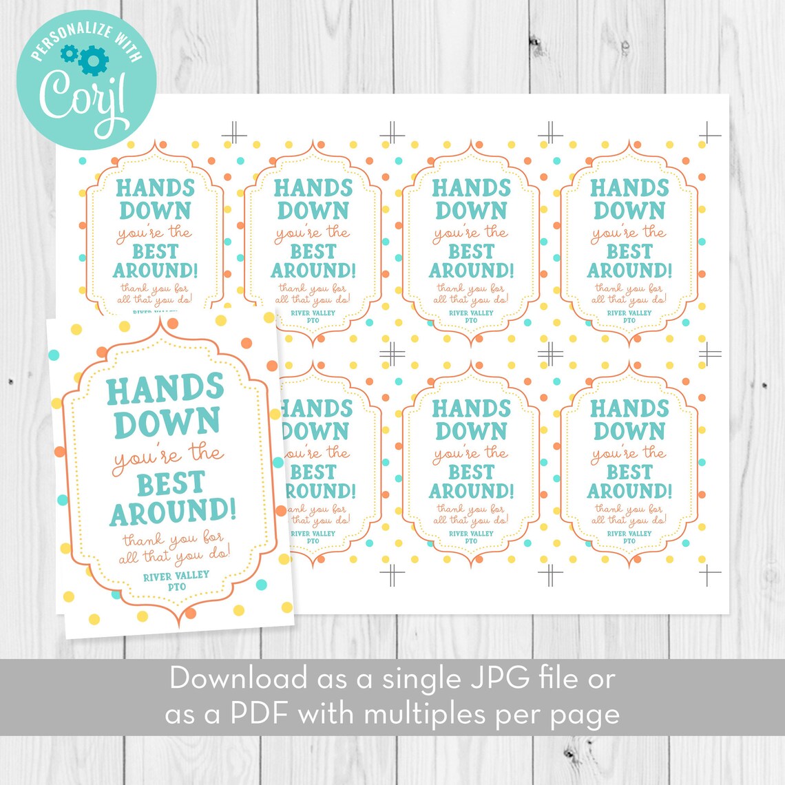 Editable Hands Down You're the Best Around Gift Tag - Etsy