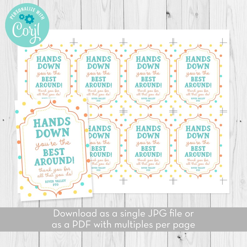 Editable Hands Down You're the Best Around Gift Tag Template, Teacher ...