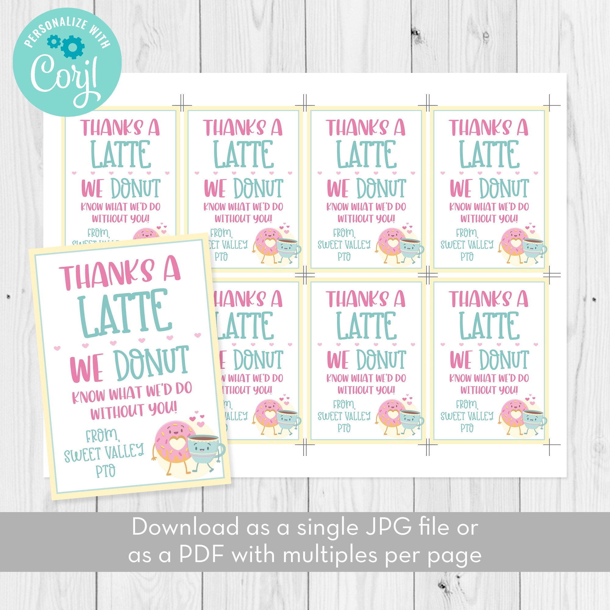 Editable Donut and Coffee Gift Tag Template, Thanks A Latte, Teacher ...