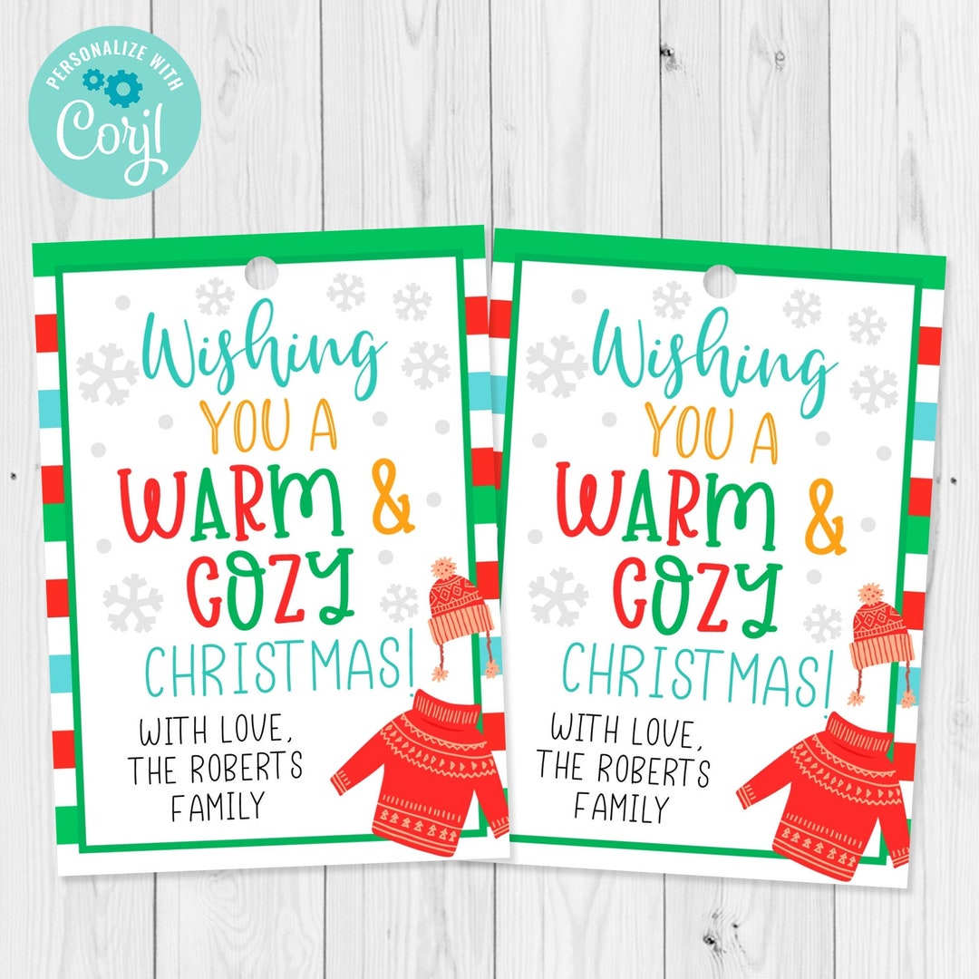 Warm and Cozy Christmas Gift Tag Template, 2.5x3.5" Sweater Hat Winter ...