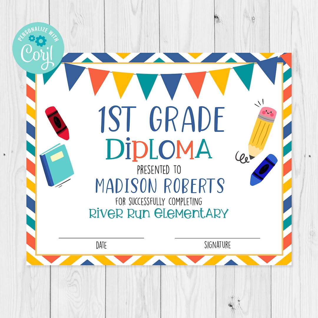 Editable 1st Grade Diploma Template, 1st Grade Completion Certificate ...