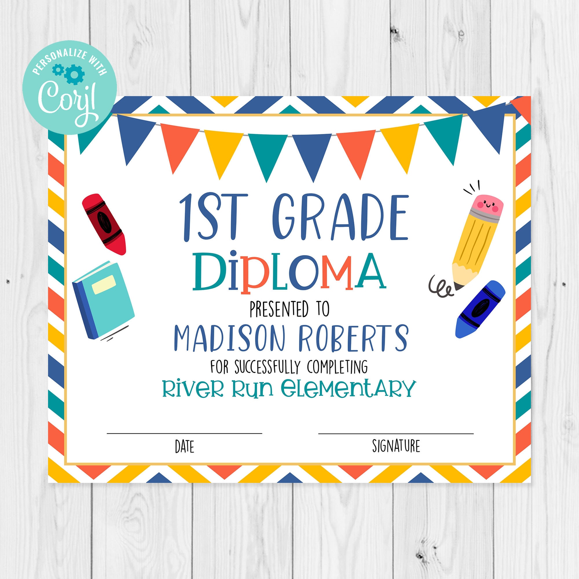 1st Grade Shcool Diplomas End Of Year Editable Kindergarten Diploma