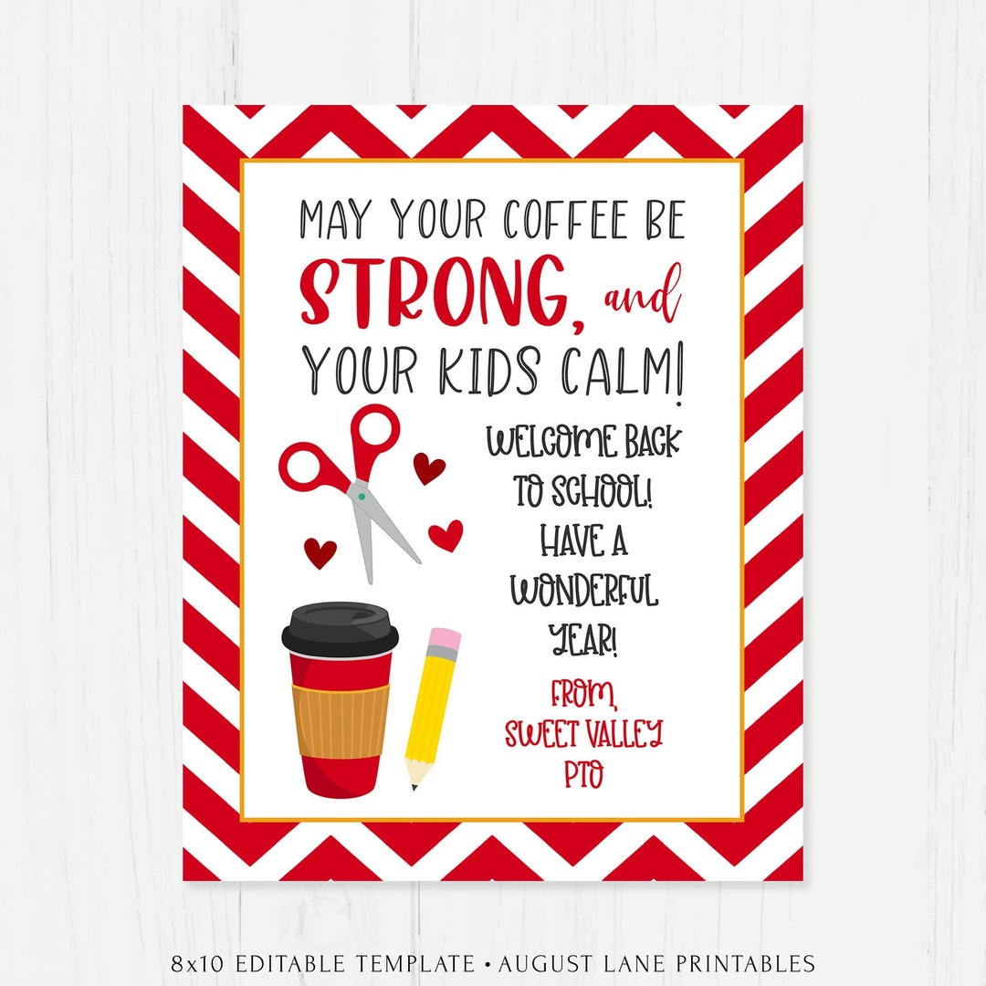 Back to School Coffee Sign Template: Red Chevron 8x10 (digital Download ...