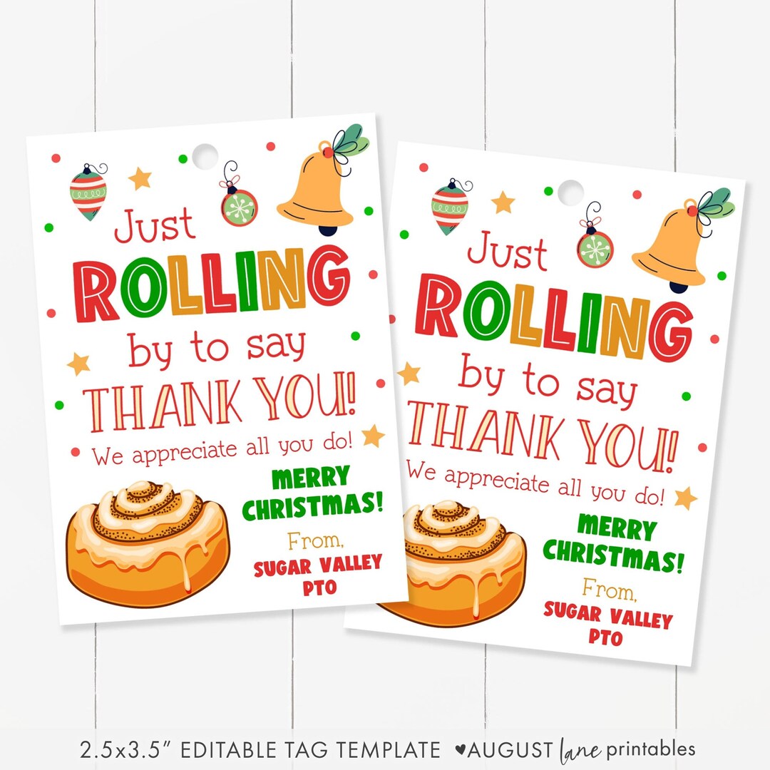 Cinnamon Roll Christmas Gift Tag Template, Holiday Rolling by to Say ...