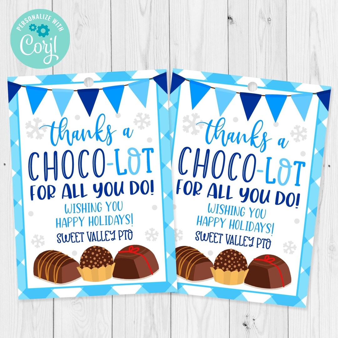 Thanks A Choco-lot for All You Do Winter Gift Tag Template, Holiday ...