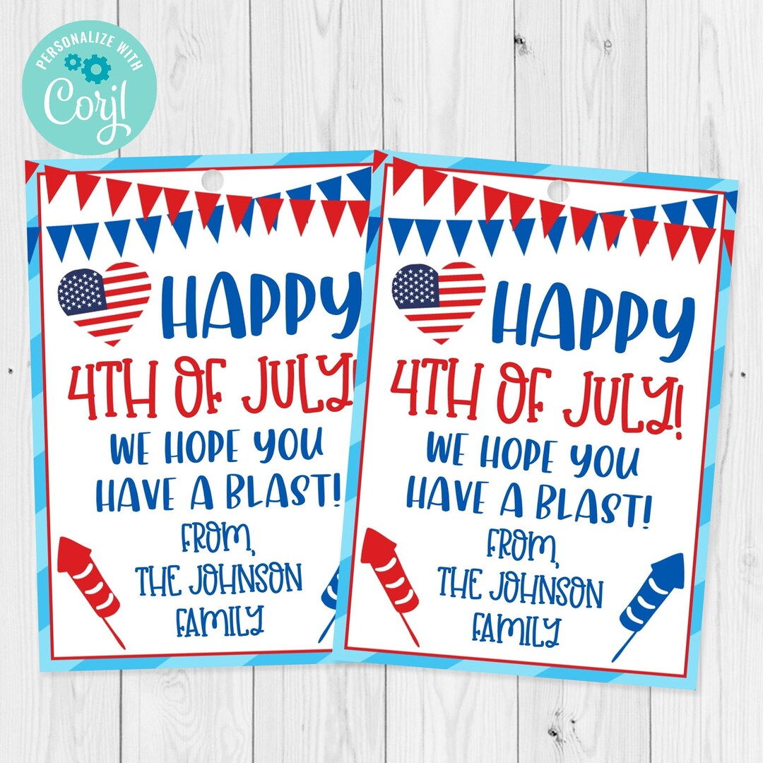 Editable Happy 4th of July Gift Tag Template, 4th of July Party Favor ...