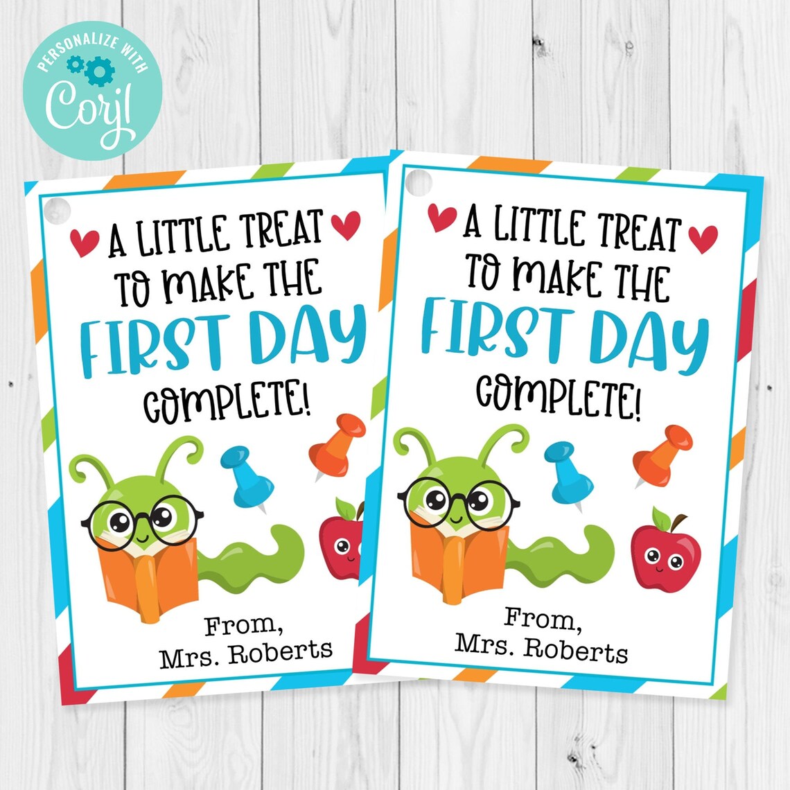 Bookworm Back to School Gift Tag Editable Template, Teacher or Student ...