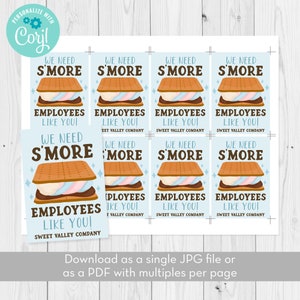Editable S'mores Employee Gift Tag Template, Staff Appreciation Gift ...