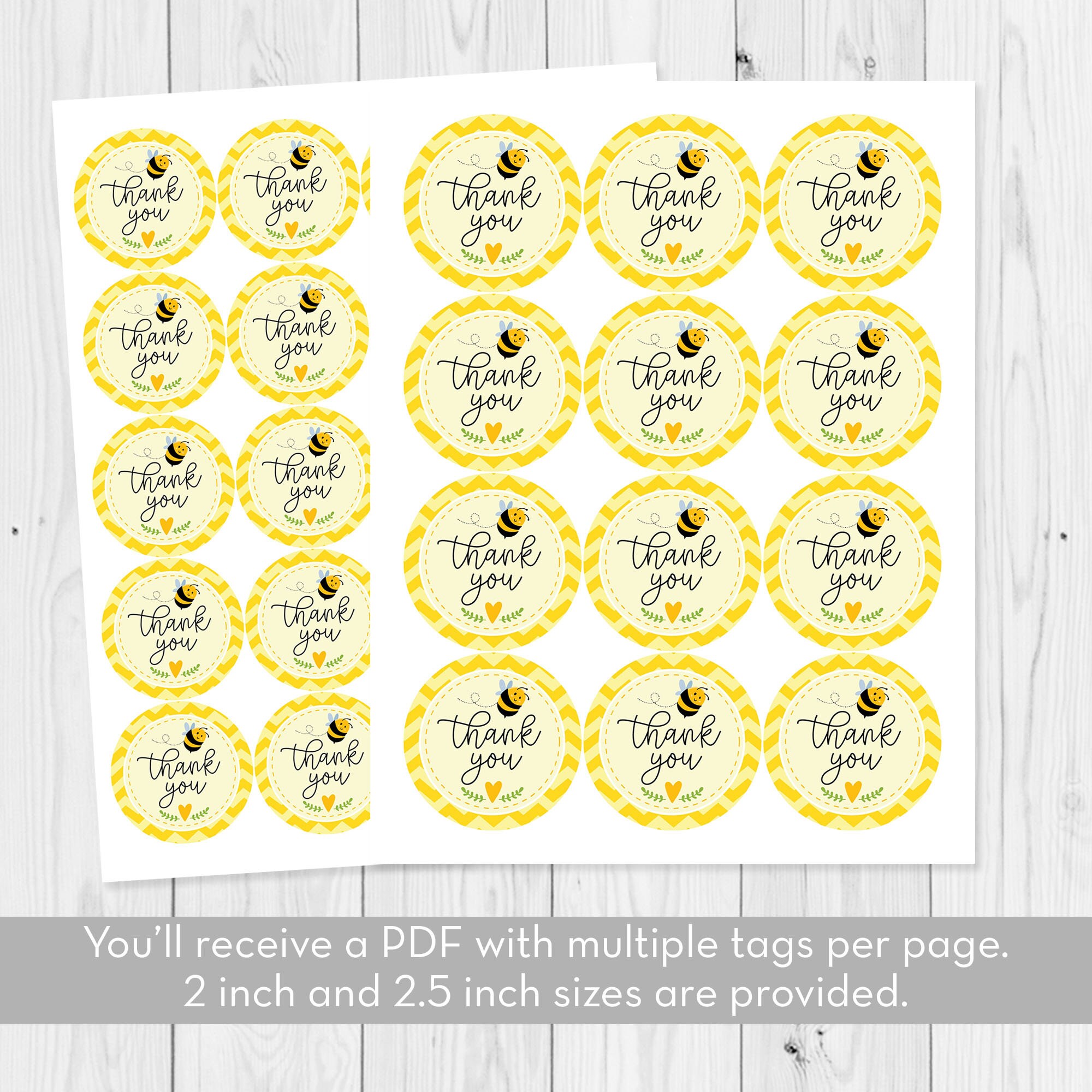 Bee Thank You Tag Printable, 2" and 2.5" Bee Favor Tag for Baby Shower ...