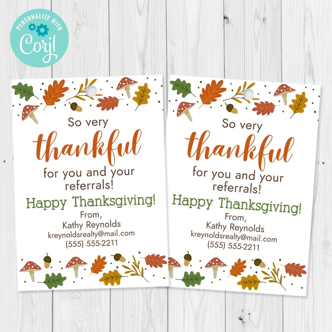 Realtor Thankful for You and Your Referrals Fall Thanksgiving Gift Tag ...
