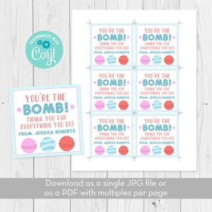 Editable You're the Bomb Gift Tag Template, Teacher or Staff ...