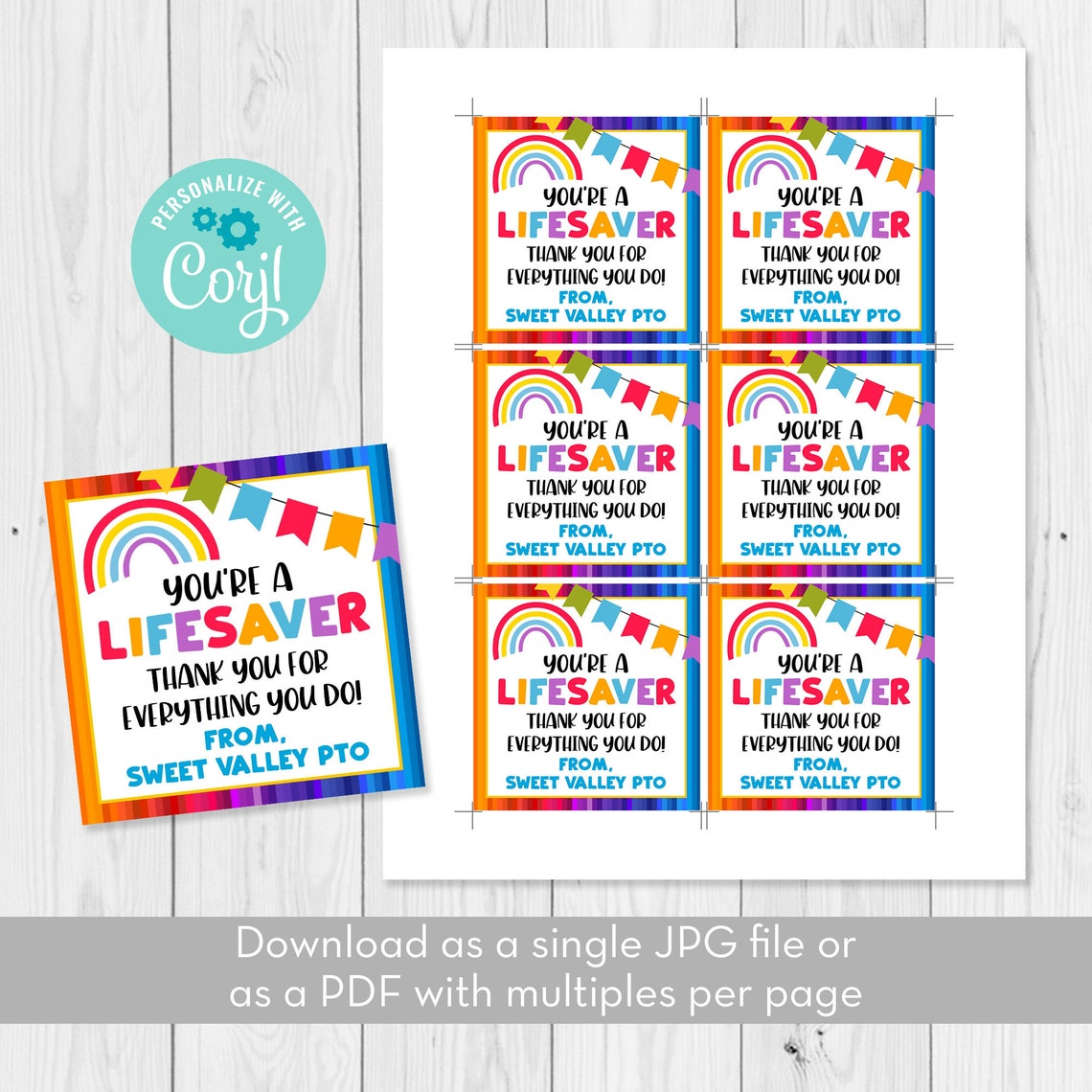 You're A Lifesaver Gift Tag Template Teacher School | Etsy