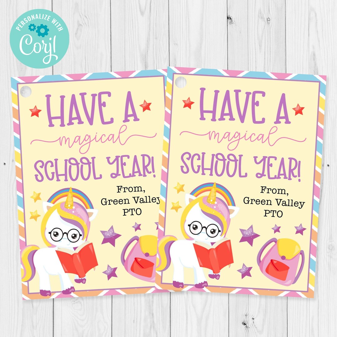 Unicorn Have a Magical School Year Gift Tag Editable Template, Teacher ...