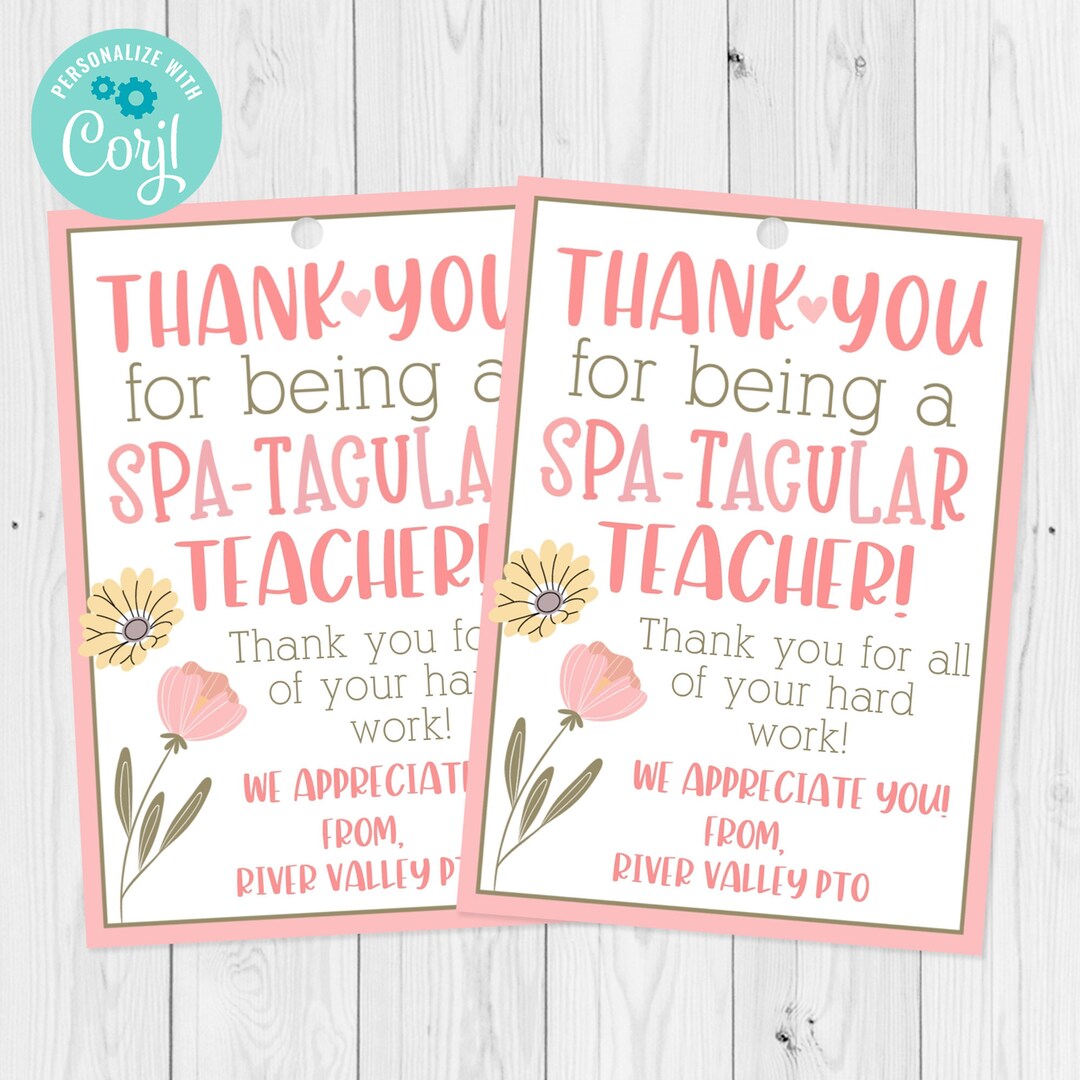 Spa Gift Tag Template, Massage Teacher Appreciation Gift Tag, Volunteer ...