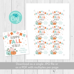 Happy Fall Y'all Cute Pumpkin Gift Tag Template, Staff Appreciation ...