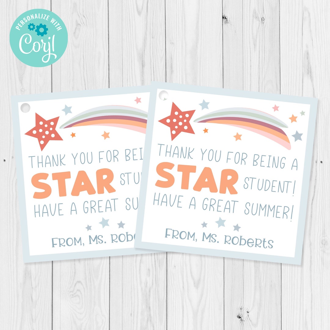 Star Student Gift Tag Template, Student Gift Tag From Teacher, Editable ...