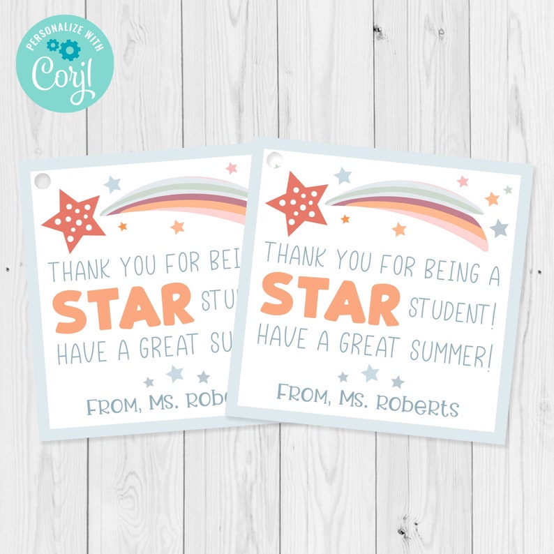 Star Student Gift Tag Template, Student Gift Tag From Teacher, Editable ...
