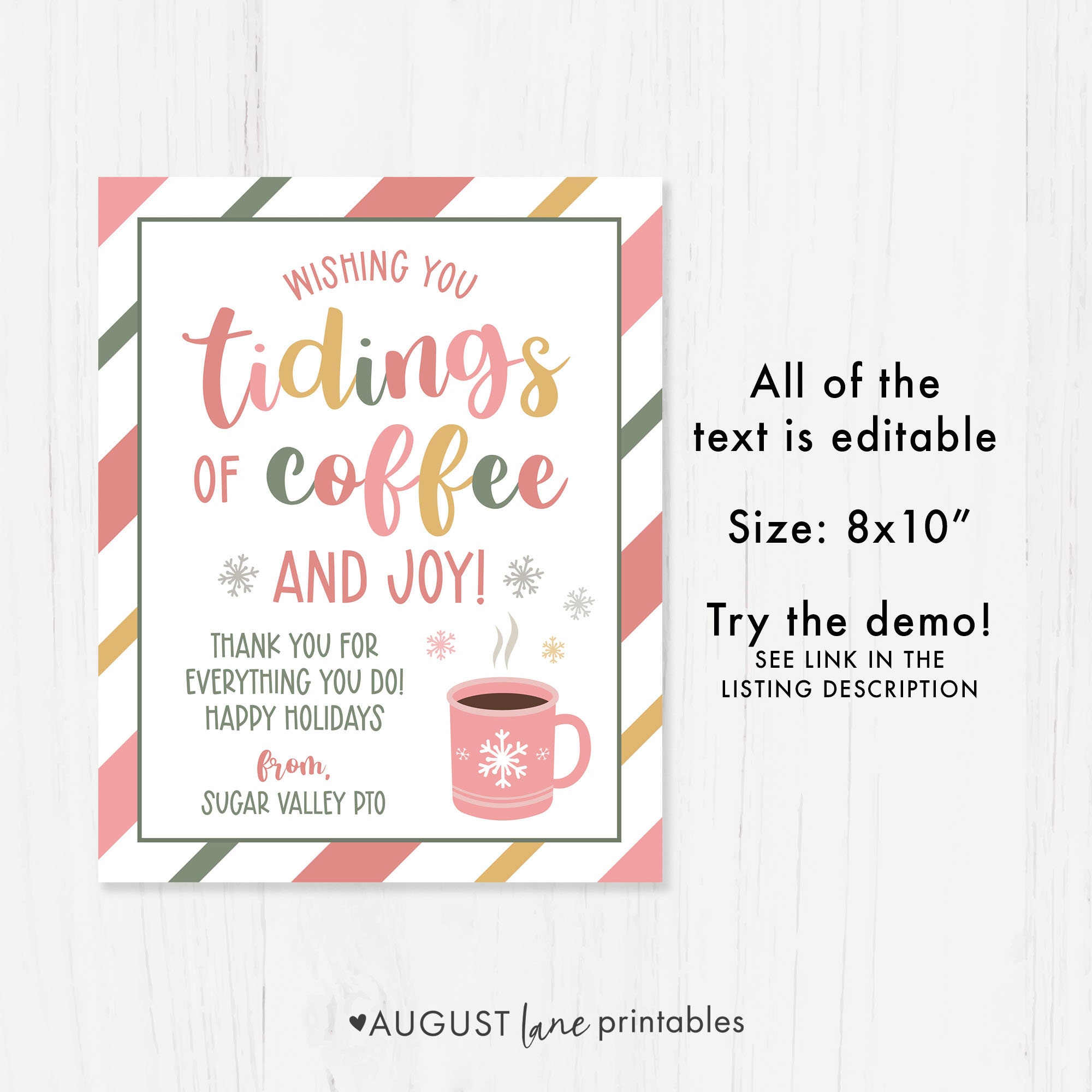 Editable Holiday Coffee Sign Template, 8x10 Staff or Teacher Coffee ...