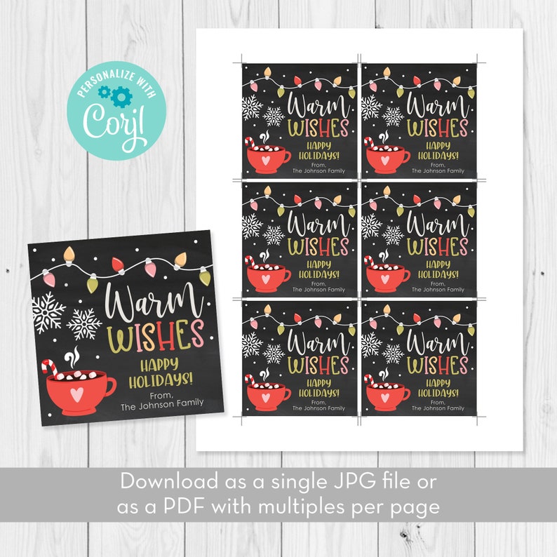 Warm Wishes Hot Cocoa Christmas Gift Tag Template, Candy Cane Hot ...