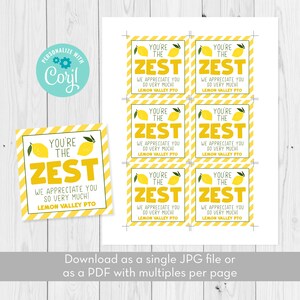 Lemon You're the Zest Gift Tag Template, Lemon Teacher Appreciation Tag ...