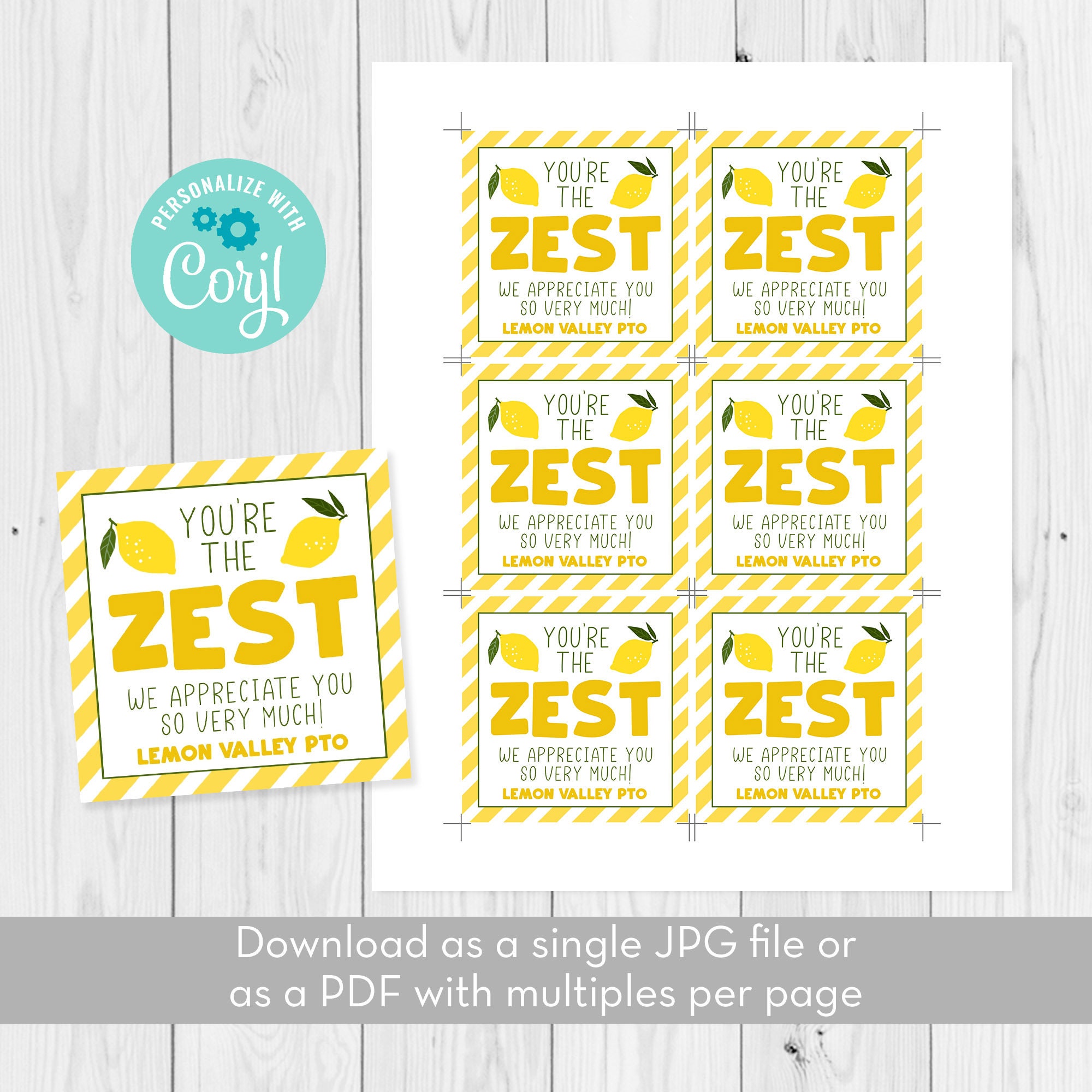 Lemon You're the Zest Gift Tag Template, Lemon Teacher Appreciation Tag ...