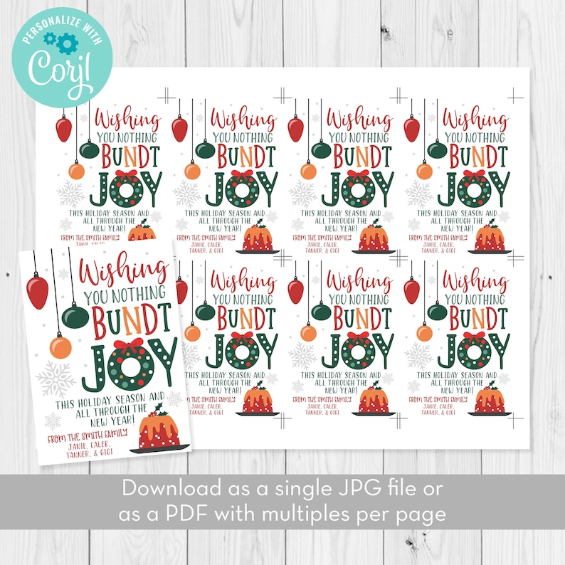 Wishing You Nothing Bundt Joy Christmas Gift Tag Template - Etsy