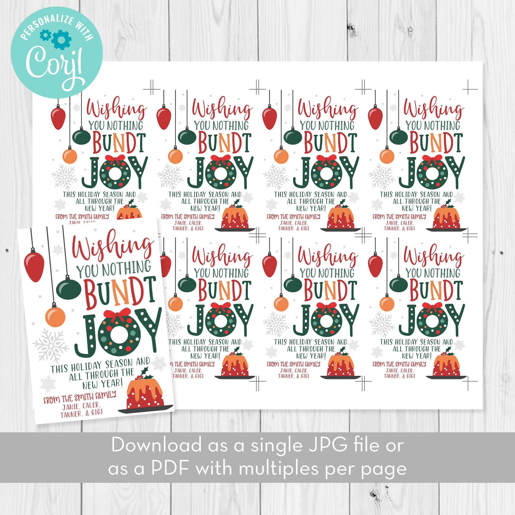 Wishing You Nothing Bundt Joy Christmas Gift Tag Template, Holiday ...