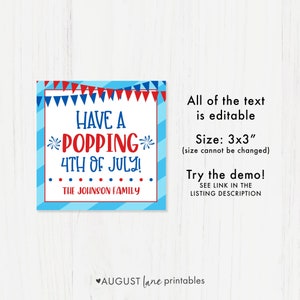 Editable Have A Popping 4th of July Gift Tag Template, Fourth of July ...