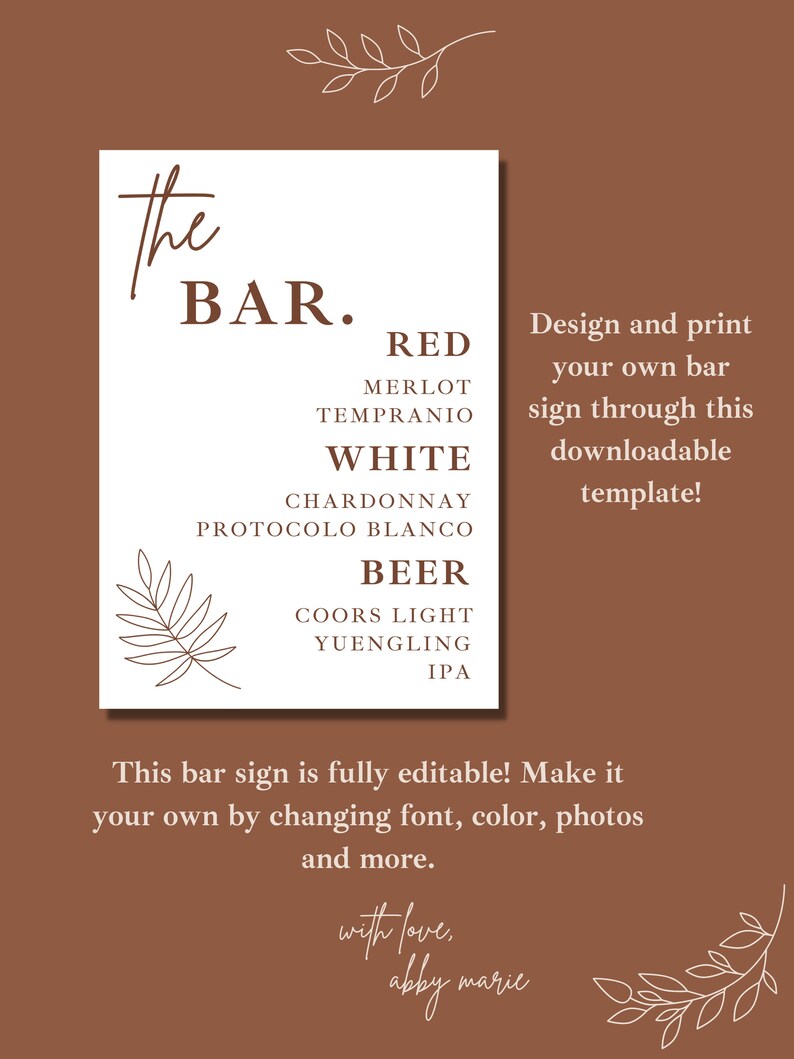 Wedding Bar Sign Template - Etsy