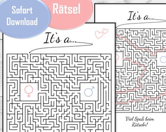 Gender Reveal Puzzle Maze Game ** Printable Instant Download Card ** Baby Shower Party ** Gender ...