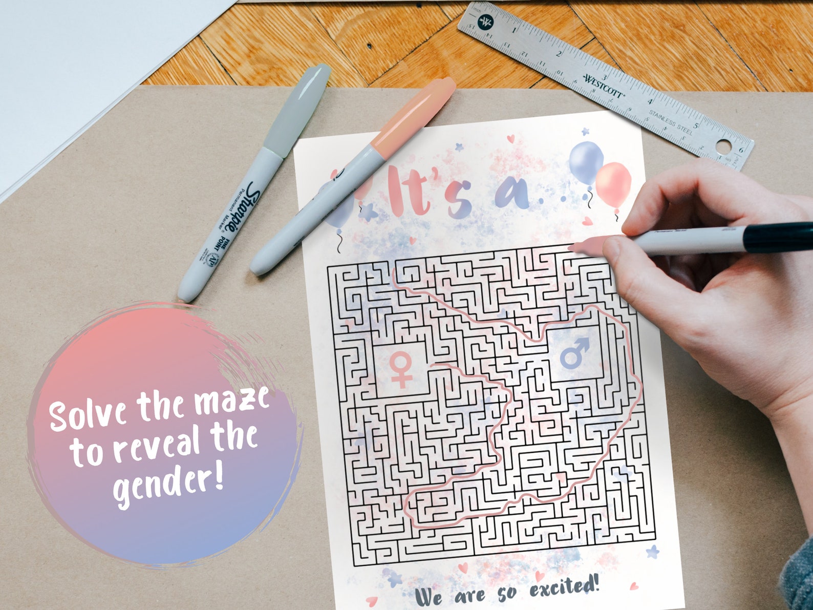 Gender Reveal Puzzle Maze Game ** Printable Instand Download Card ...