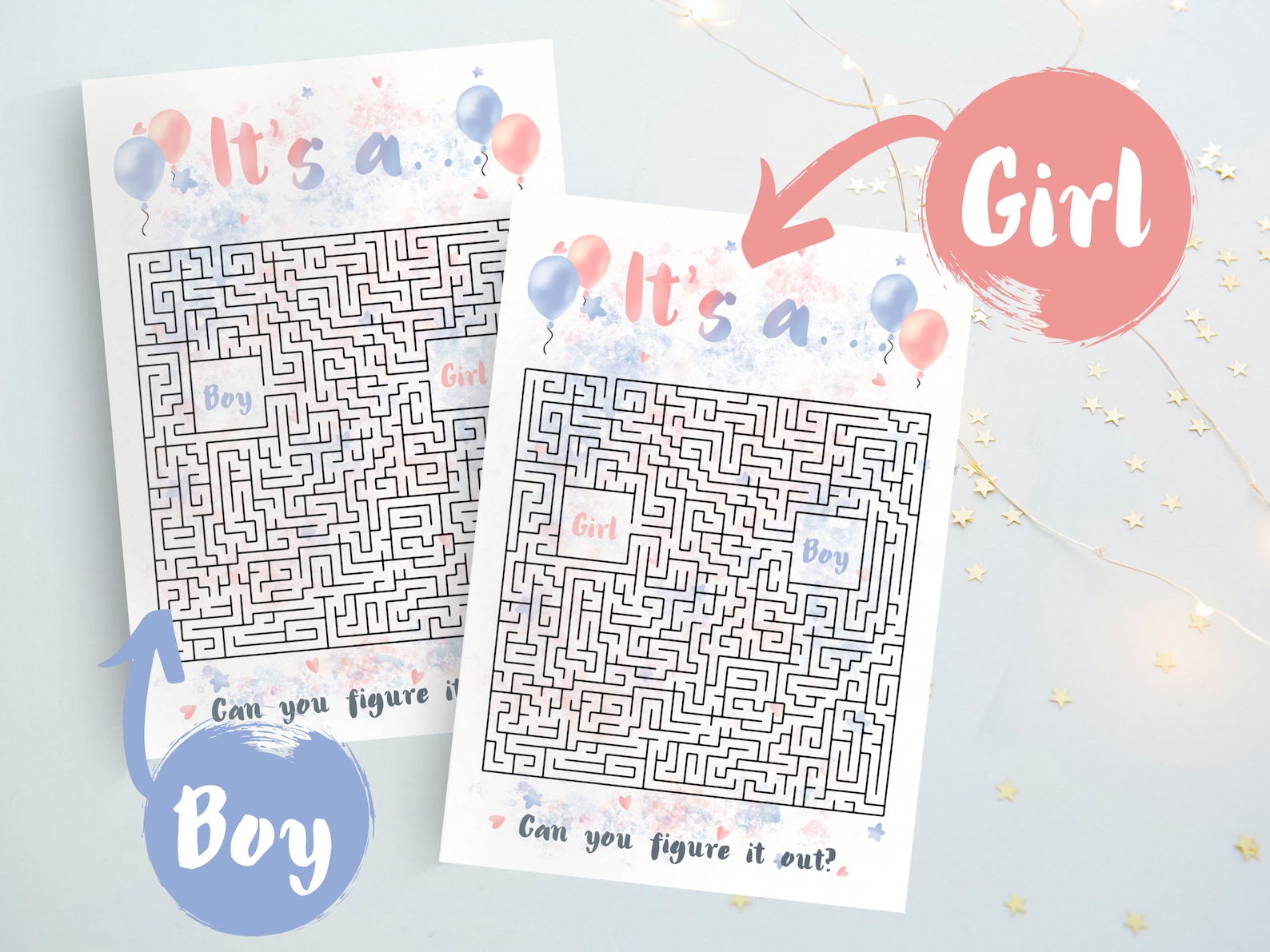 Gender Reveal Puzzle Maze Game ** Printable Instant Download Card ...