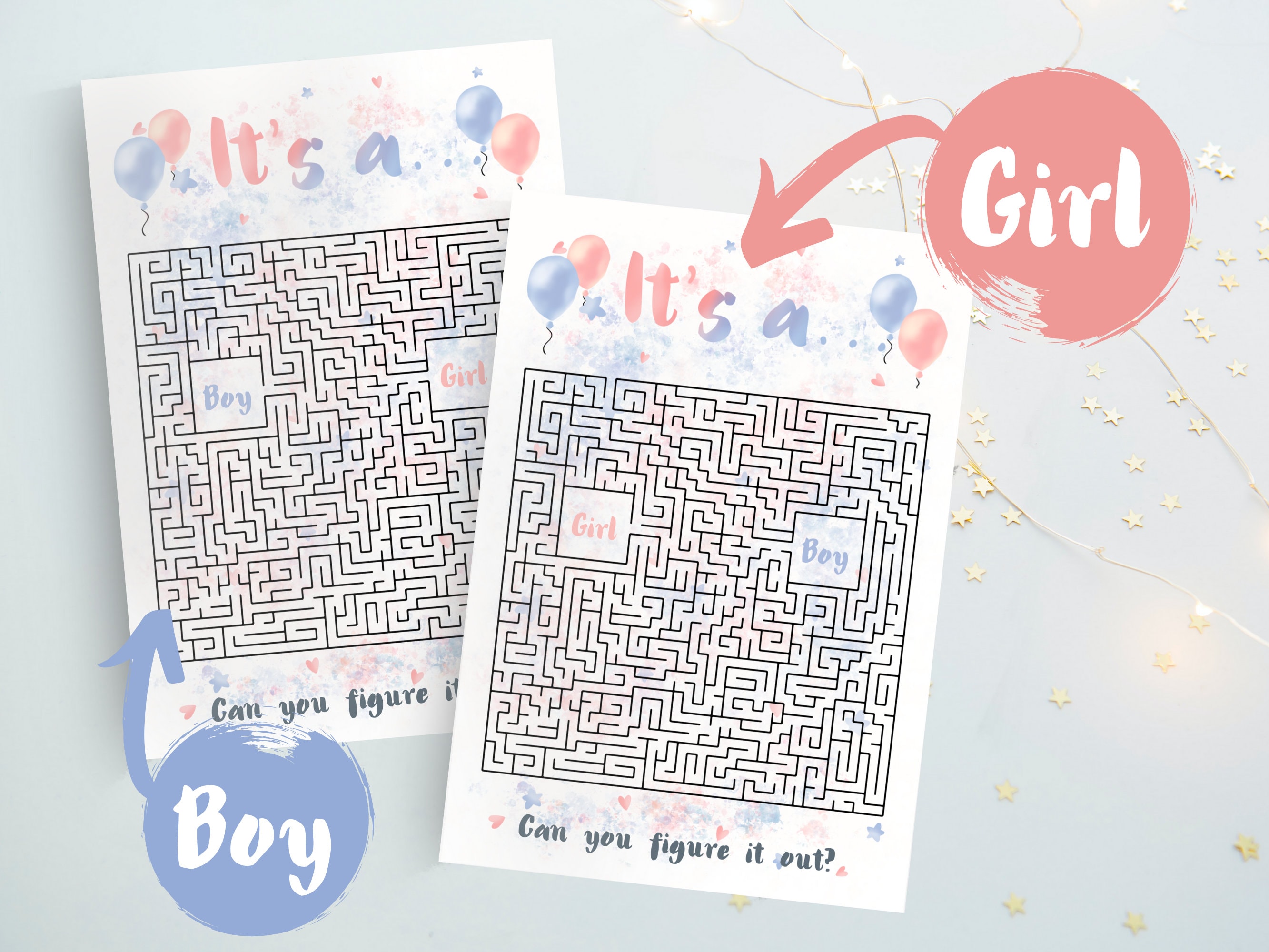 Gender Reveal Puzzle Maze Game ** Printable Instant Download Card ...