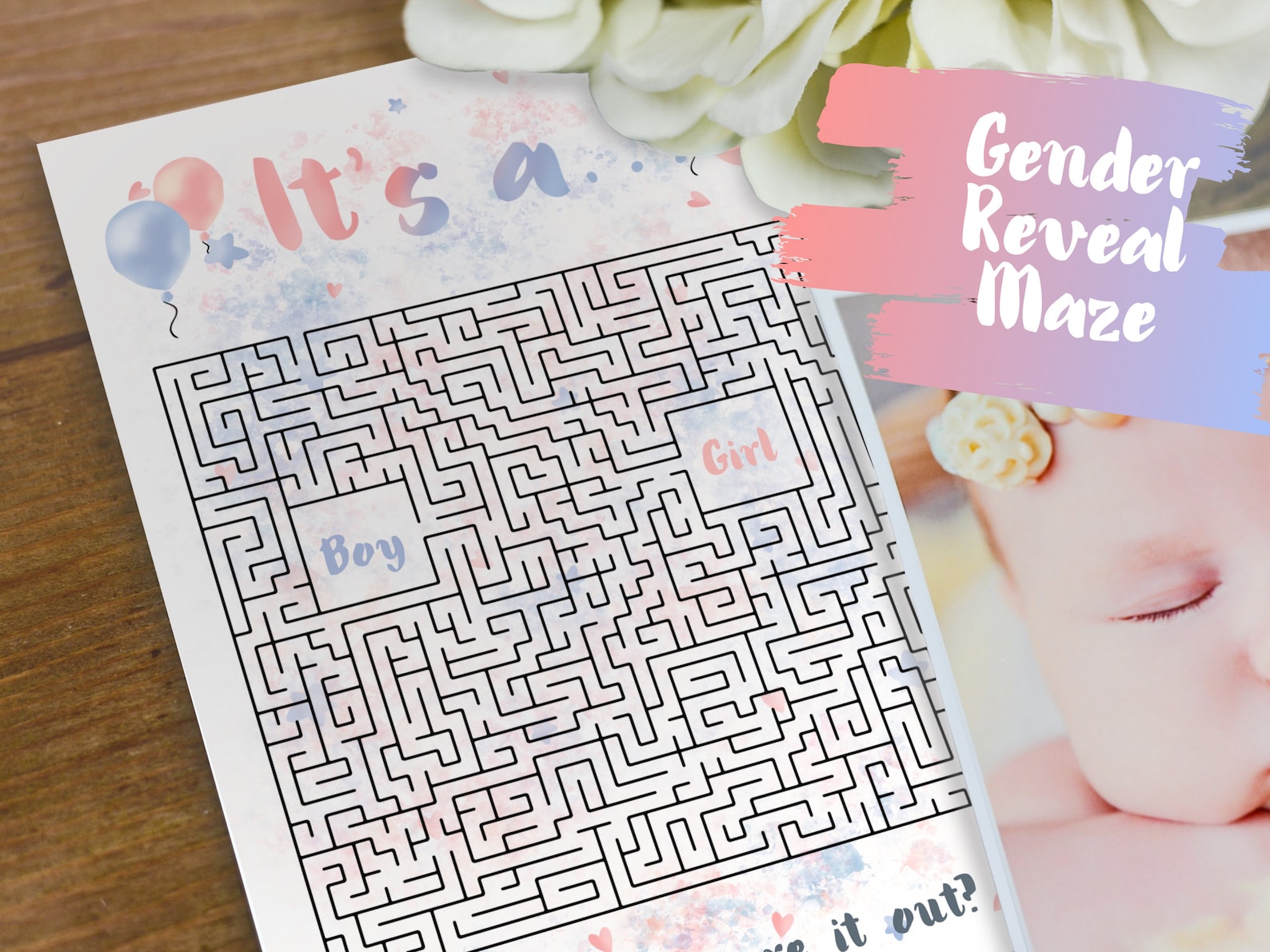 Gender Reveal Puzzle Maze Game ** Printable Instand Download Card ...