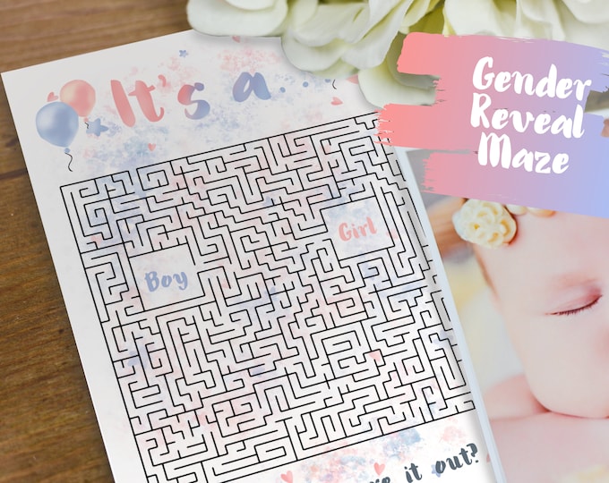 Gender Reveal Puzzle Maze Game Printable Instant Download Card Baby Shower Party Gender ...