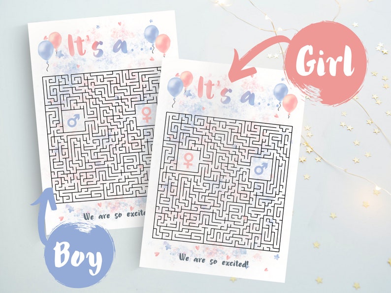 Gender Reveal Puzzle Maze Game ** Printable Instant Download Card ...