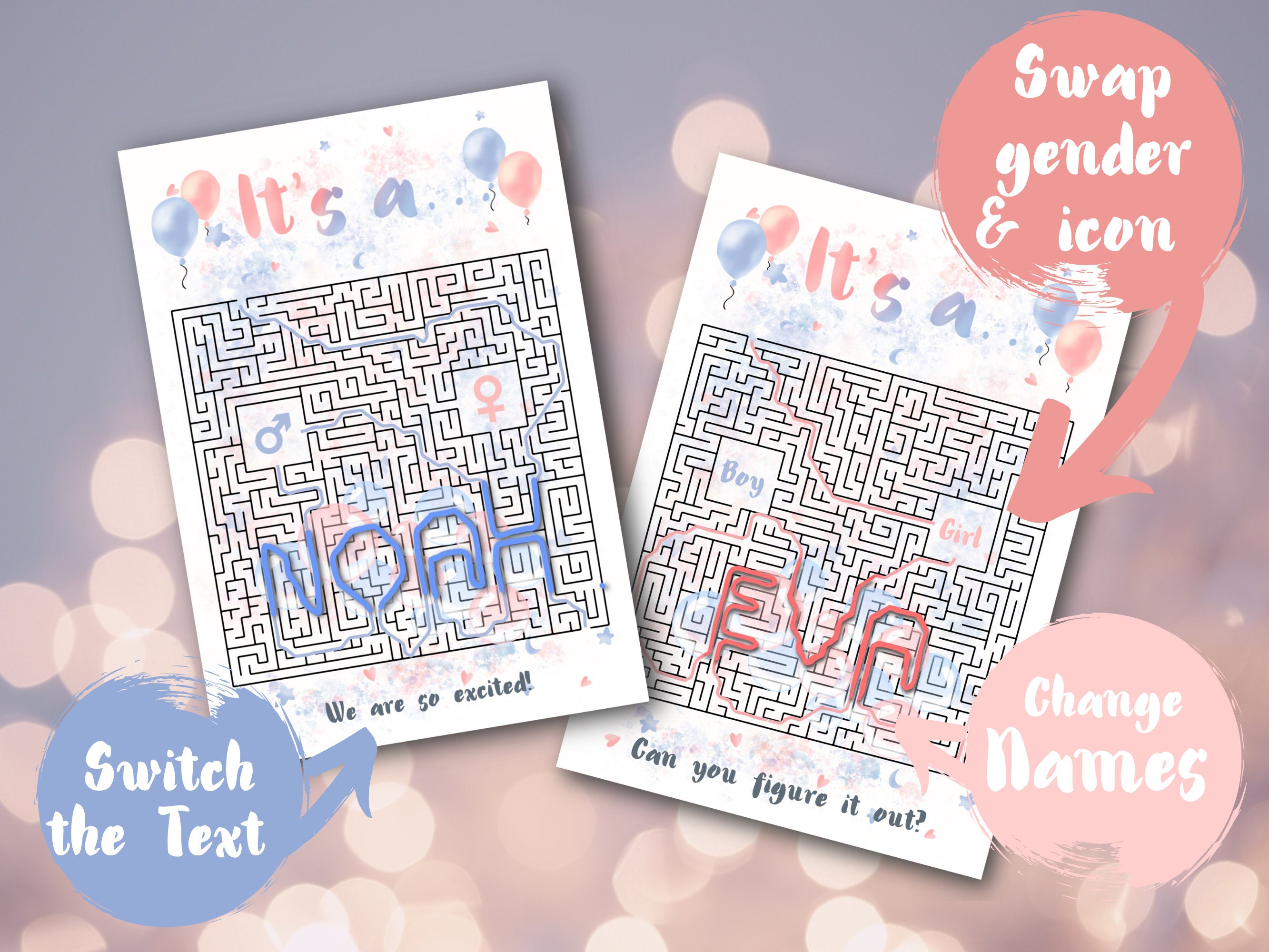 Name Reveal and Gender Reveal * Personalized Baby Announcement ...