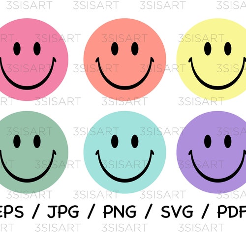 Pastel Smiley Face Digital Sticker 1 Zipped File Including - Etsy